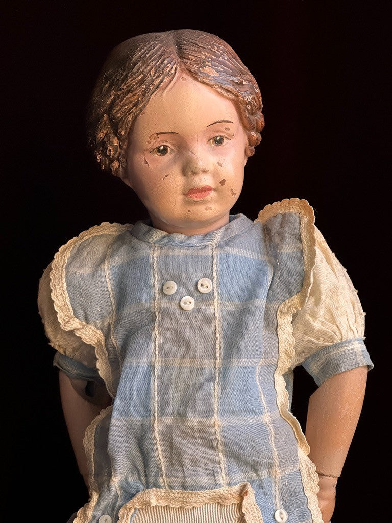 Antique American 16” Schoenhut 102 Series Wooden Doll Carved Braided H ...