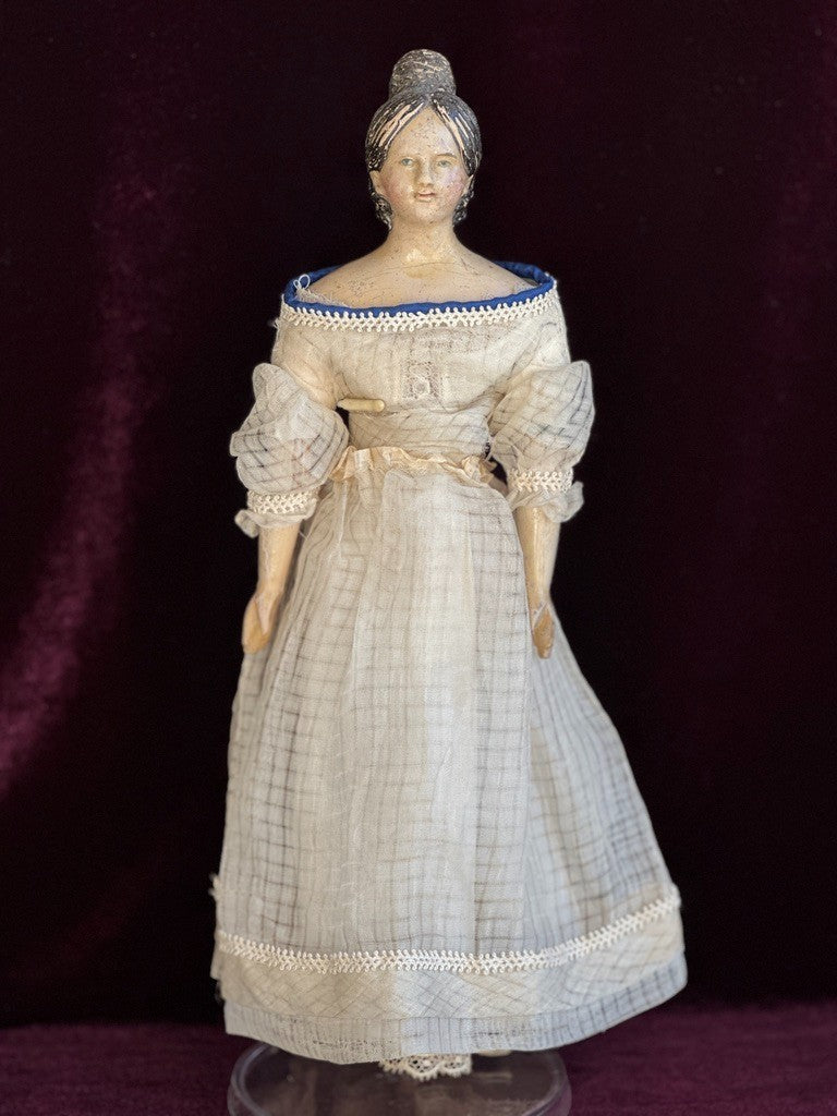 Early Antique German 12” Papier Mache Milliner’s Model Doll with Bun ...