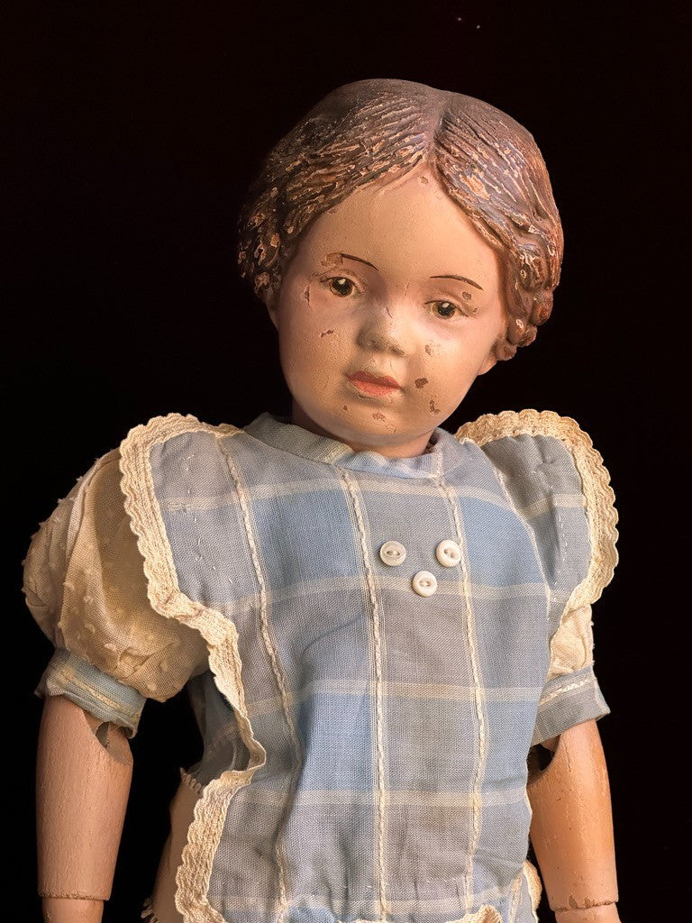 Antique American 16” Schoenhut 102 Series Wooden Doll Carved Braided H ...