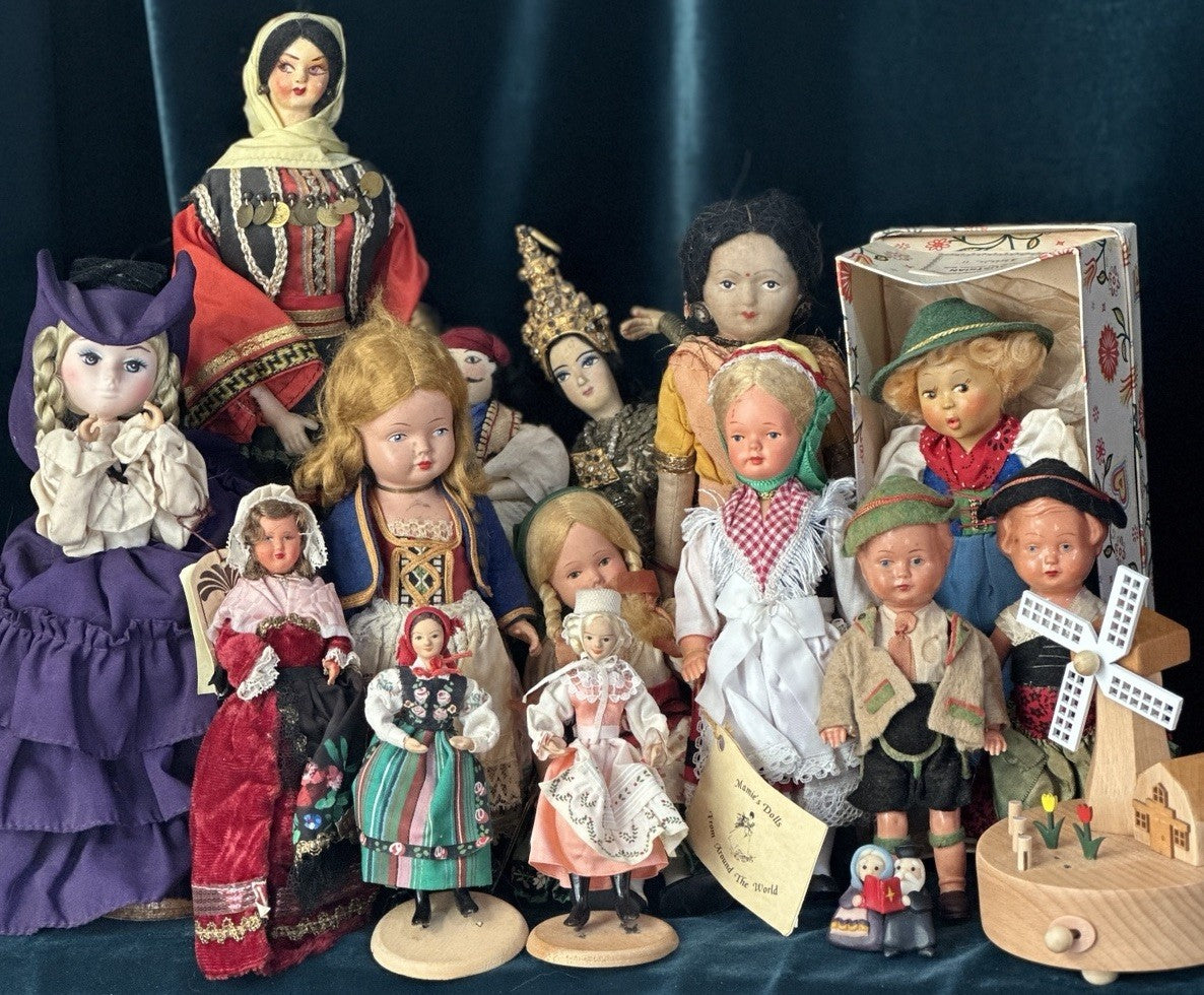 Large Lot of 14 Collectible Celluloid/Cloth/ Dolls By Different Artist ...