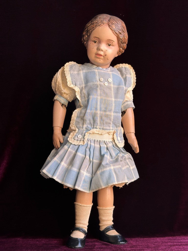 Antique American 16” Schoenhut 102 Series Wooden Doll Carved Braided H ...